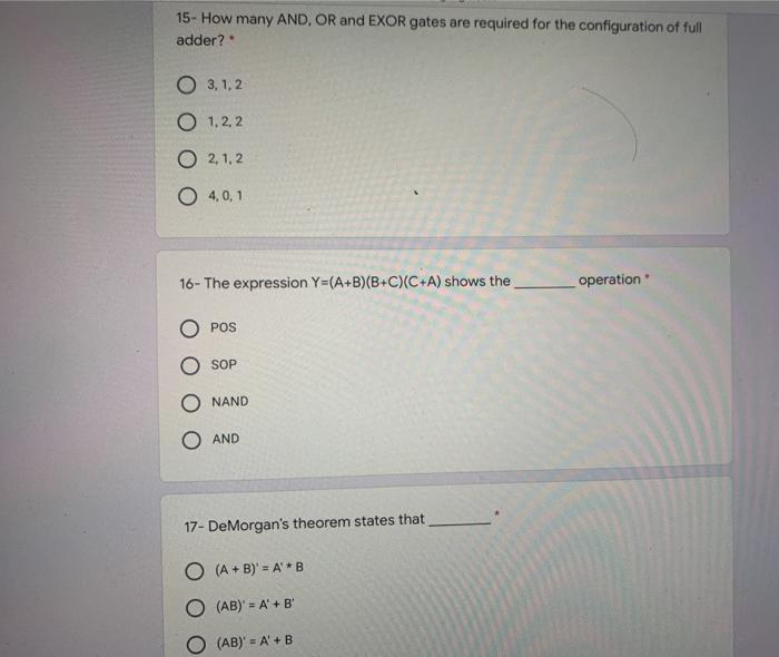 Solved 15- How many AND, OR and EXOR gates are required for | Chegg.com