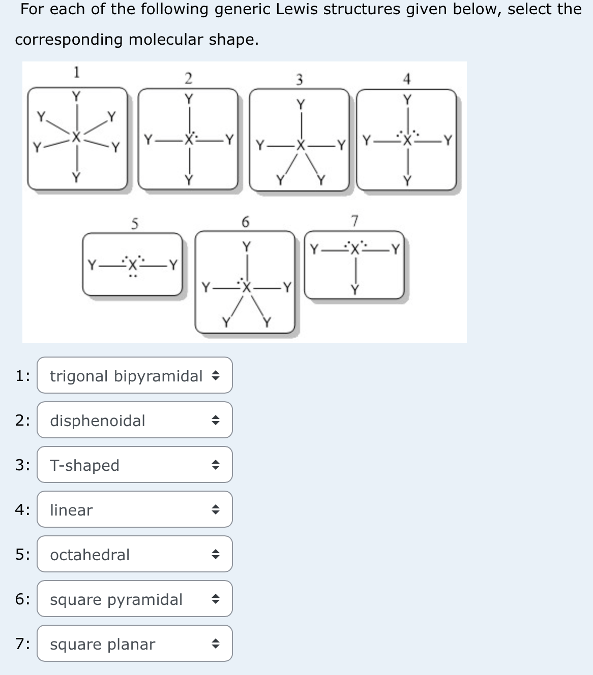 Solved For each of the following generic Lewis structures | Chegg.com