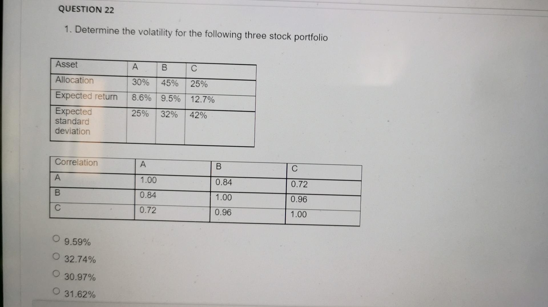 Solved QUESTION 22 1. Determine the volatility for the | Chegg.com