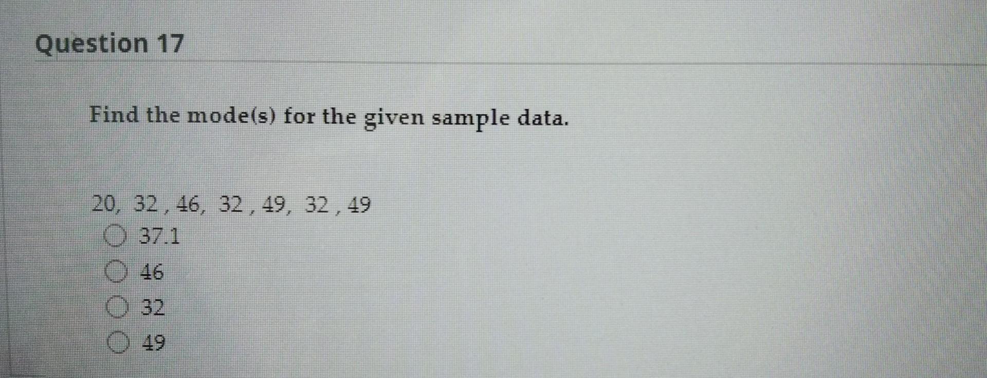 Solved Find the mode(s) for the given sample data. | Chegg.com