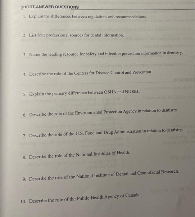 Solved SHORT-ANSWER QUESTIONS 1. Explain the differences | Chegg.com