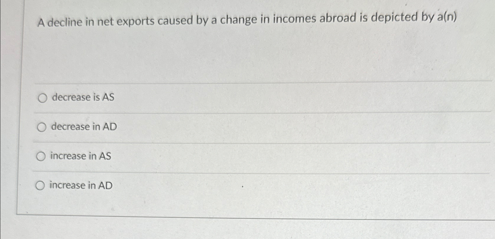 Solved A decline in net exports caused by a change in | Chegg.com