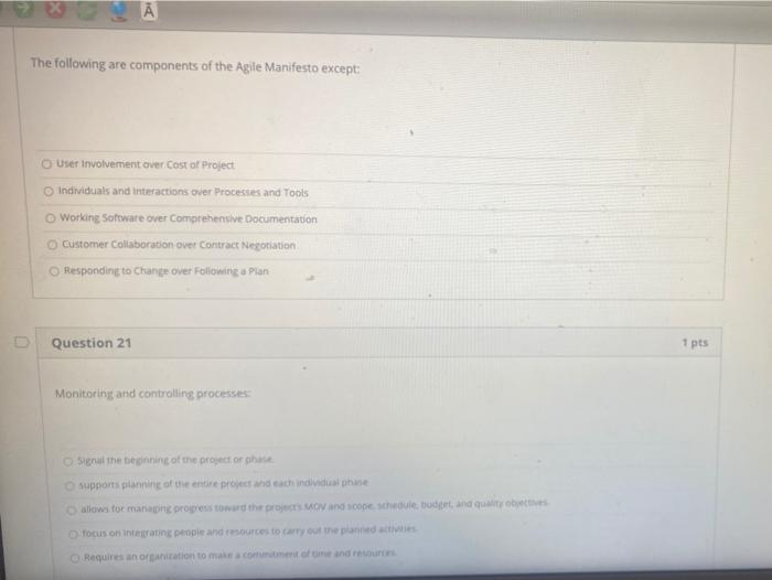 Solved À The following are components of the Agile Manifesto | Chegg.com
