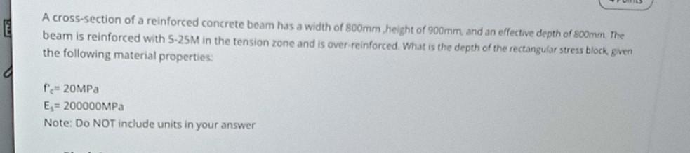 A cross-section of a reinforced concrete beam has a | Chegg.com