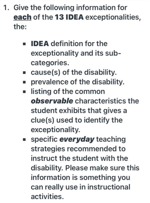 Solved 1. Give the following information for each of the 13 | Chegg.com
