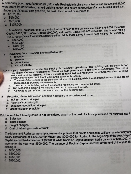 Solved A company purchased land for $90,000 cash, Real | Chegg.com