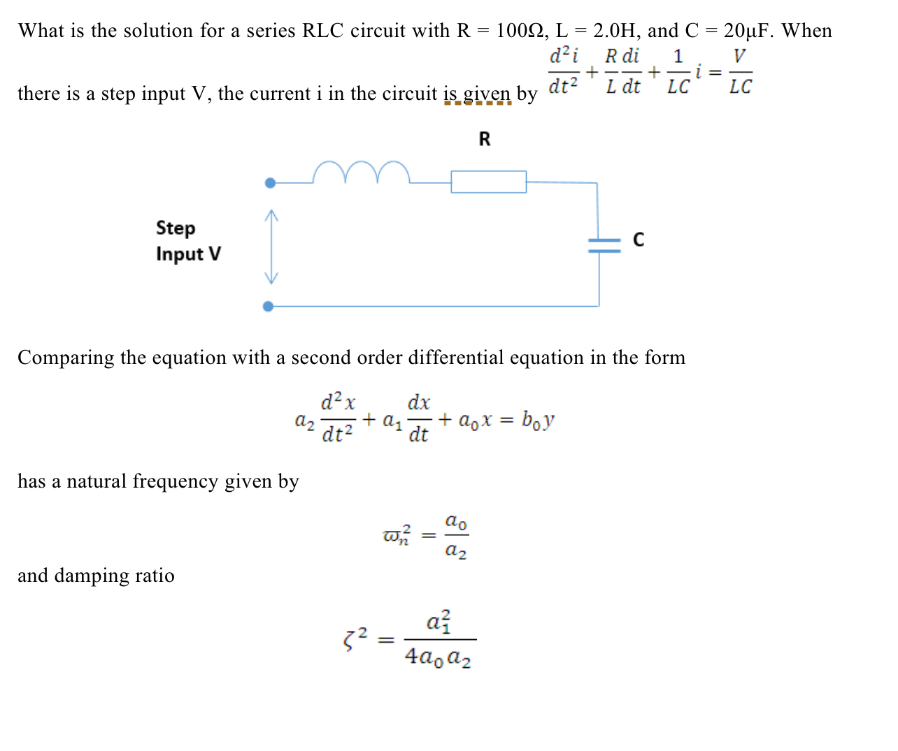 Solved What is the solution for a series RLC circuit with | Chegg.com