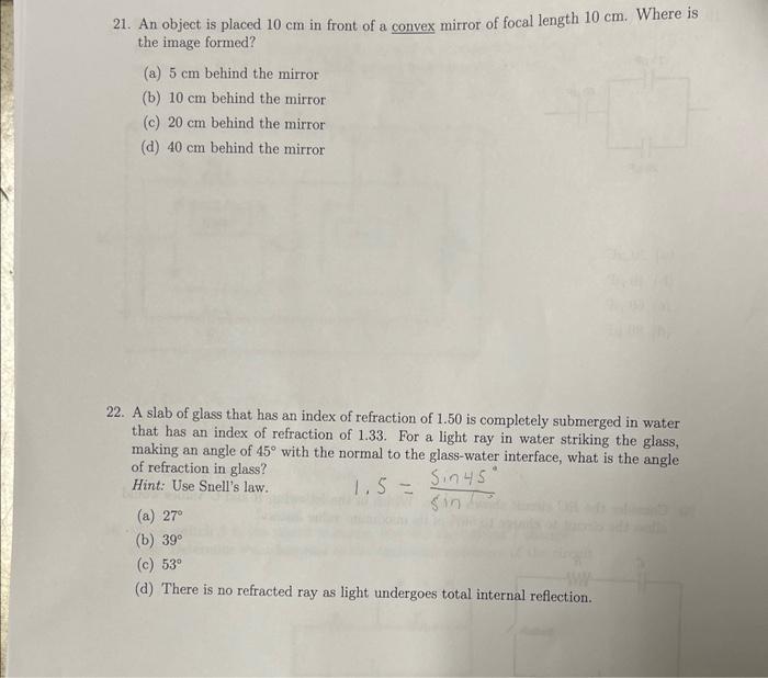 Solved 21. An object is placed 10 cm in front of a convex | Chegg.com