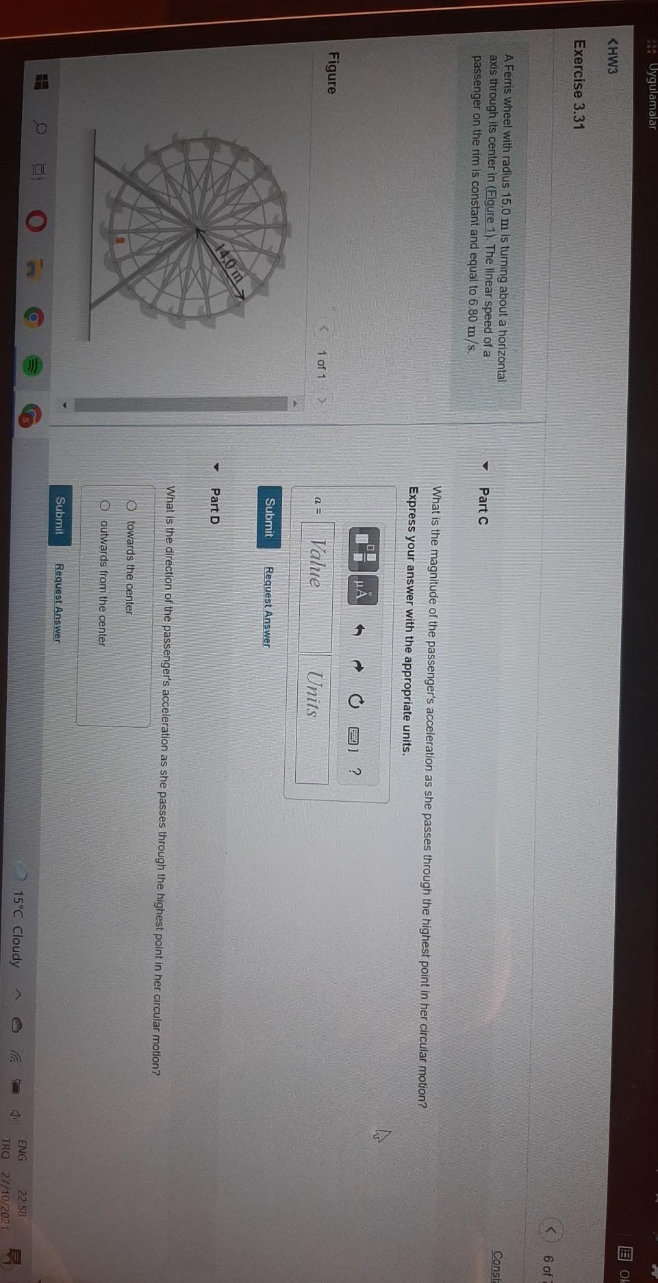 Solved Exercise 3.31 A Ferris wheel with radius 15.0 m is | Chegg.com