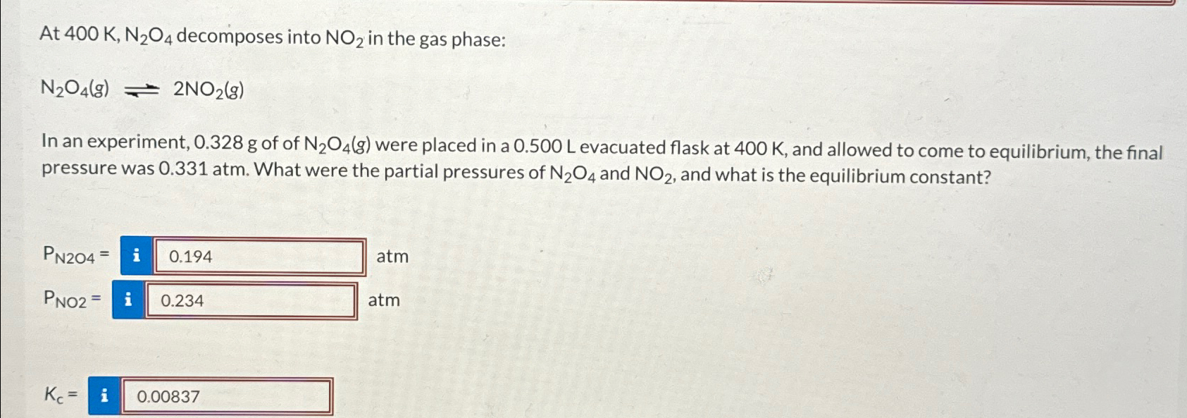 Solved At 400K,N2O4 ﻿decomposes into NO2 ﻿in the gas | Chegg.com
