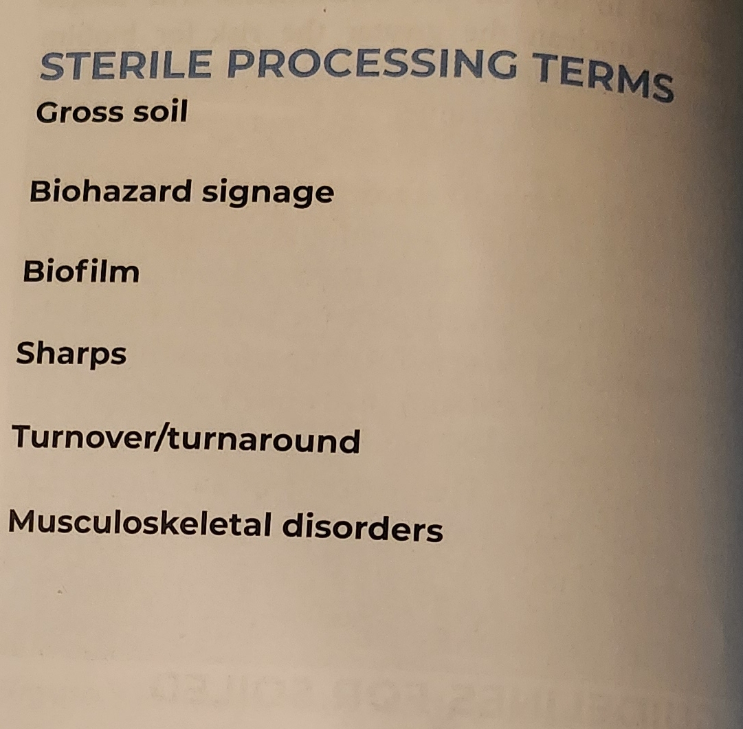 Solved STERILE PROCESSING TERMSGross soilBiohazard | Chegg.com
