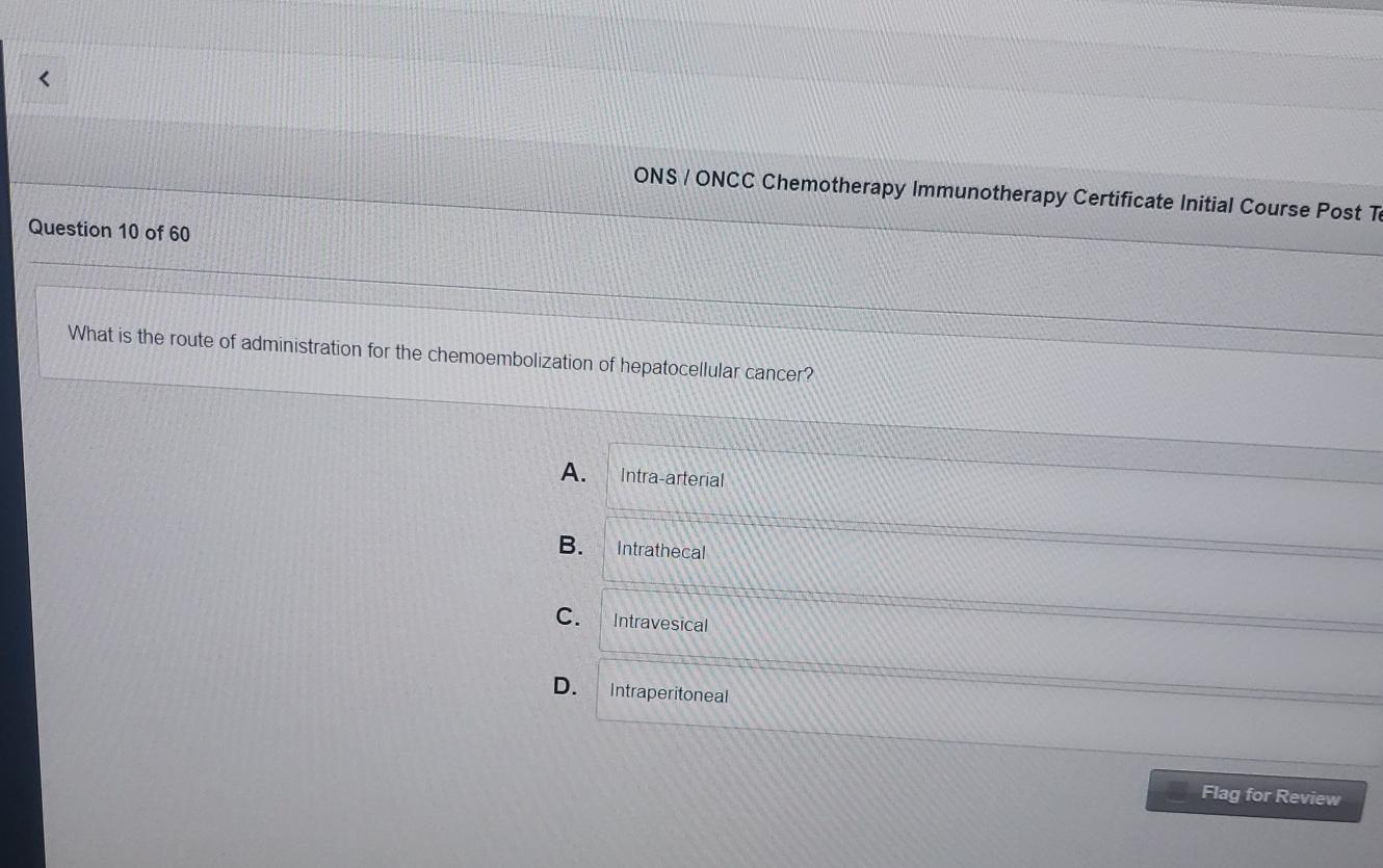 Solved ONS I ONCC Chemotherapy Immunotherapy Certificate | Chegg.com