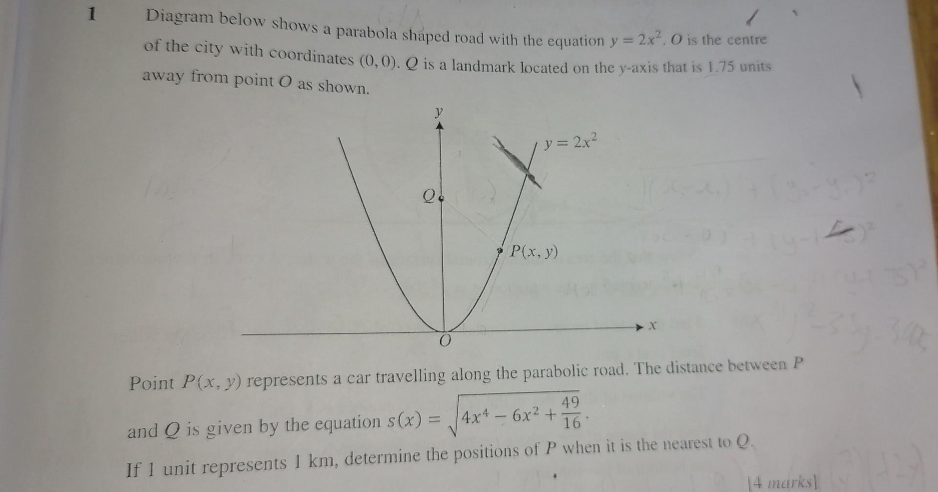 Solved 1 Diagram below shows a parabola shaped road with the | Chegg.com