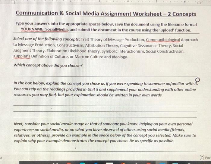 Communication & Social Media Assignment Worksheet - 2 | Chegg.com