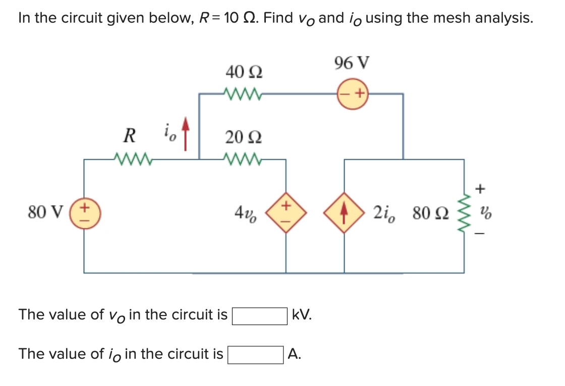 [Solved]: In the circuit given below, R=10 Omega . Find v_(O