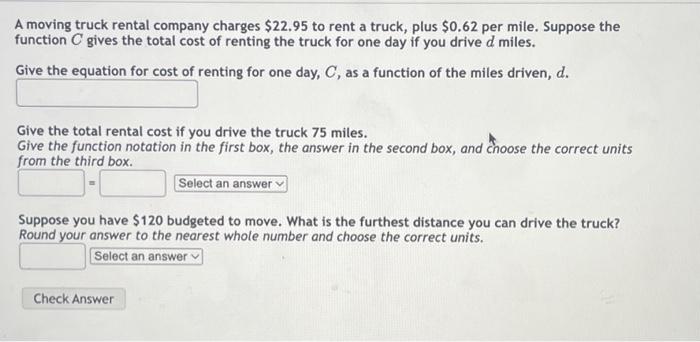 Solved A moving truck rental company charges $22.95 to rent | Chegg.com
