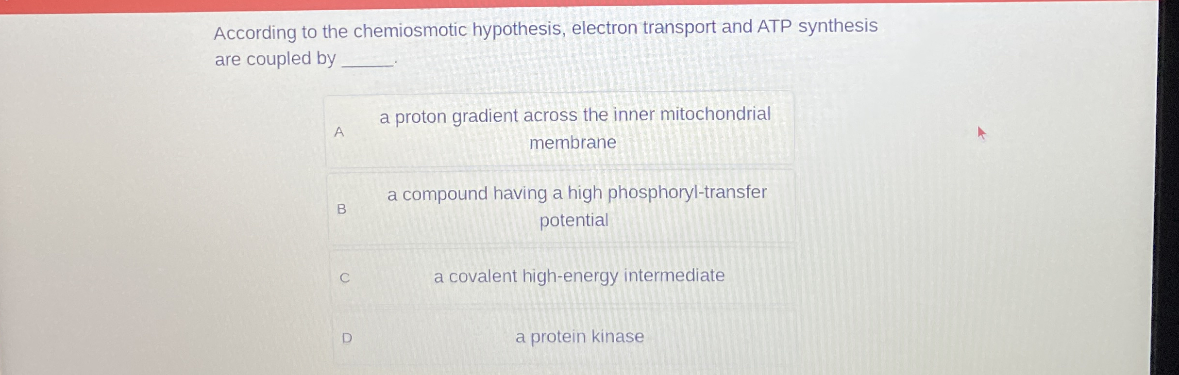 Solved According to the chemiosmotic hypothesis, electron | Chegg.com