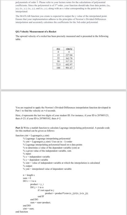 Solved Polynonial Based On A Given Set Of Data Peints This Chegg