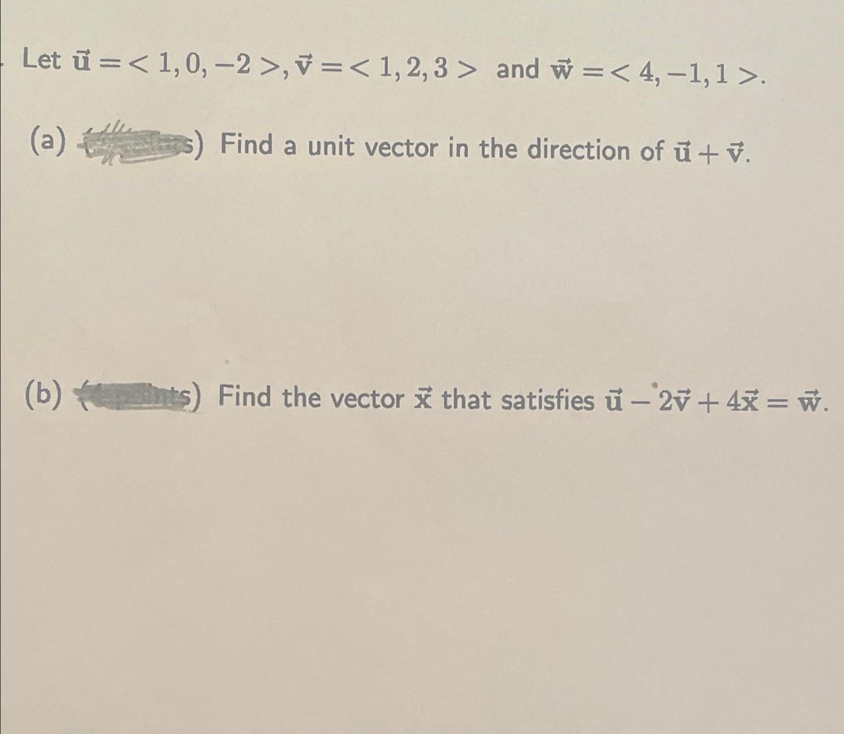 Solved Let vec(u)=(:1,0,-2:),vec(v)=(:1,2,3:) ﻿and | Chegg.com