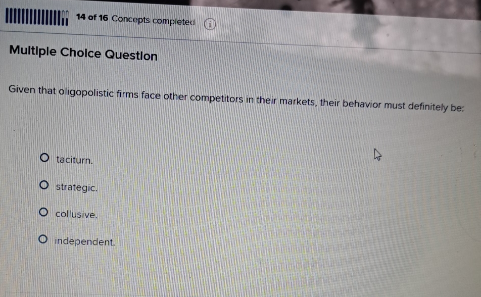Solved 14 ﻿of 16 ﻿Concepts completed (i)Multiple Cholce | Chegg.com