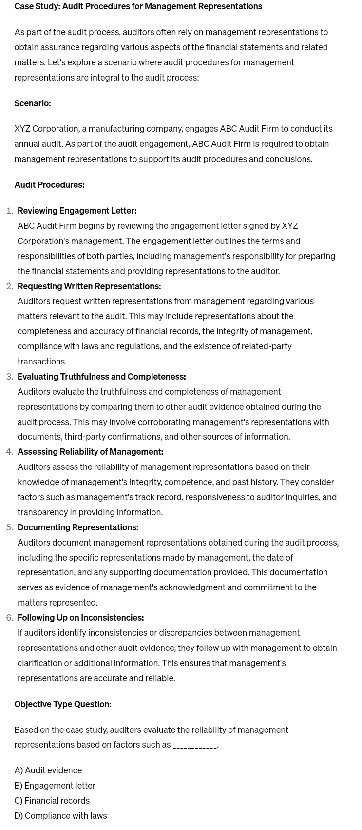 Solved Case Study: Audit Procedures for Management | Chegg.com