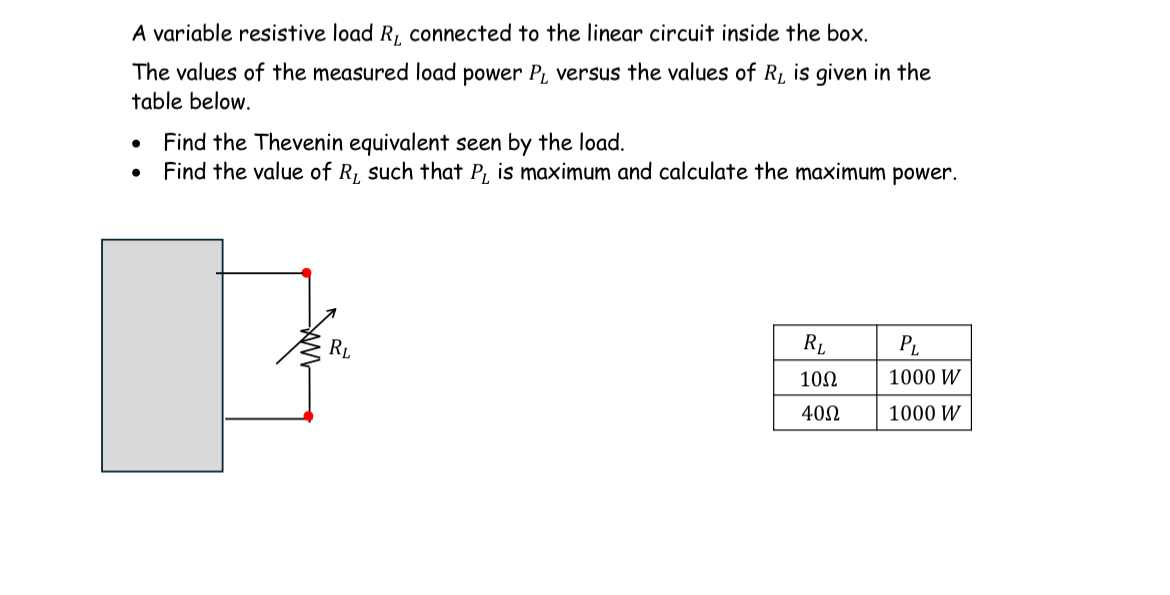 Solved A variable resistive load RL ﻿connected to the linear | Chegg.com