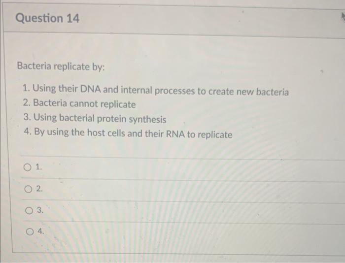 Solved Bacteria replicate by: 1. Using their DNA and | Chegg.com