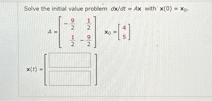 Solved Solve the initial value problem dx/dt=Ax with | Chegg.com