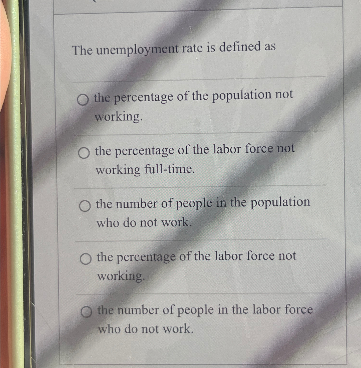 Solved The unemployment rate is defined asthe percentage of | Chegg.com