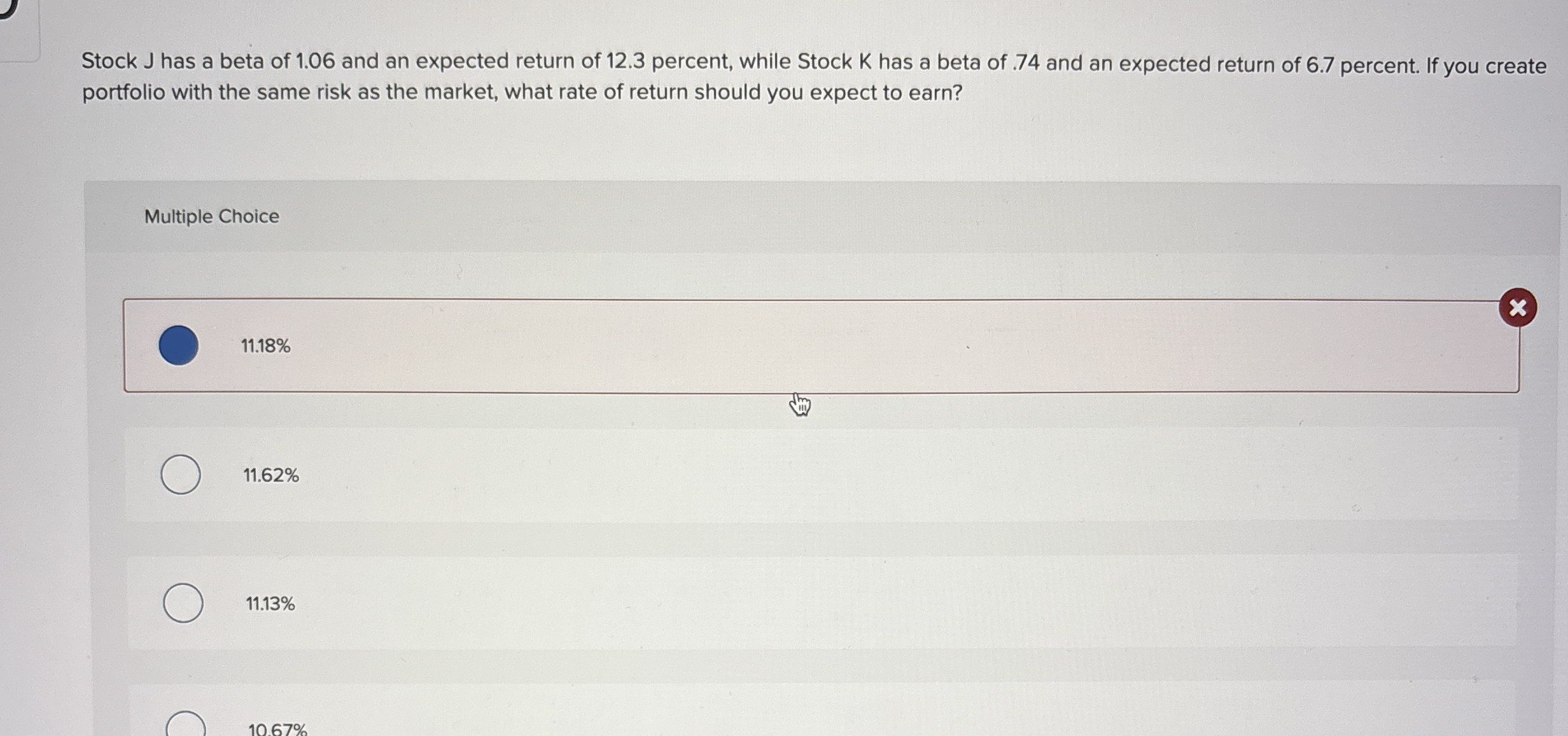 Solved Stock J has a beta of 1.06 ﻿and an expected return of | Chegg.com