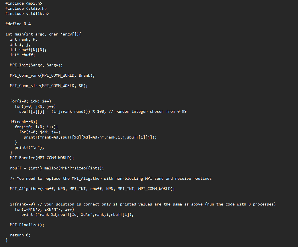 Solved * ﻿In the below program, replace the MPI_Alltoall | Chegg.com