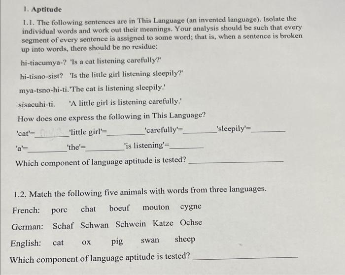 1. Aptitude 1.1. The following sentences are in This | Chegg.com