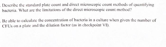 Solved Describe the standard plate count and direct | Chegg.com