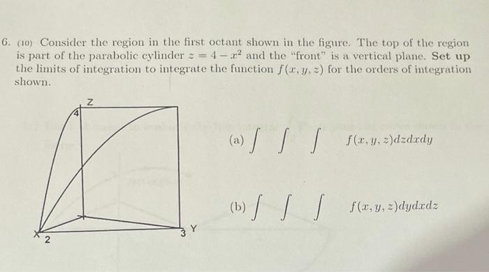 Solved 6. (10) Consider the region in the first octant shown | Chegg.com