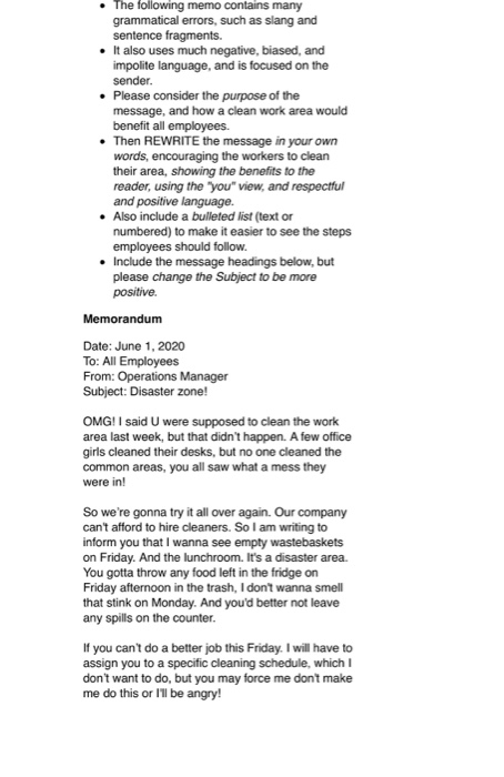 Solved The following memo contains many grammatical errors, | Chegg.com