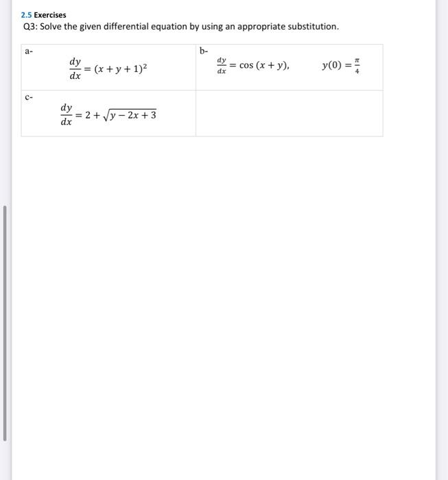 Solved 2.5 Exercises Q3: Solve the given differential | Chegg.com