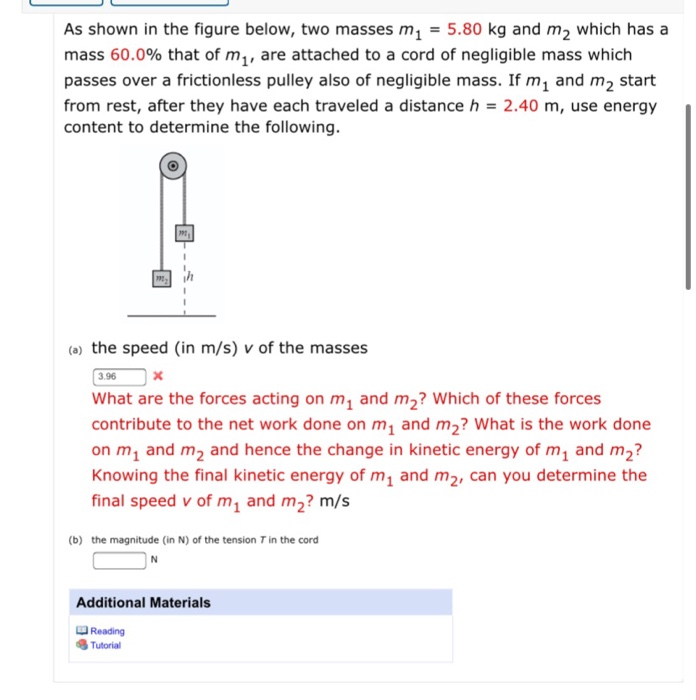Solved As shown in the figure below, two masses m1 = 5.80 kg | Chegg.com