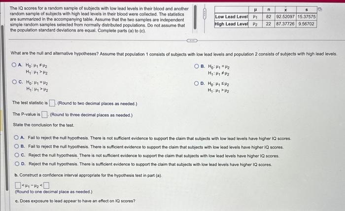 Solved The 1Q scores for a random sample of subjects with | Chegg.com