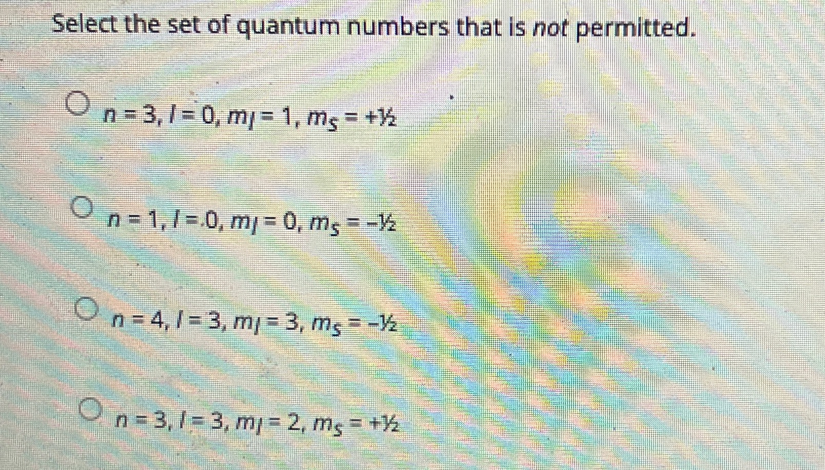 Solved Select the set of quantum numbers that is not | Chegg.com