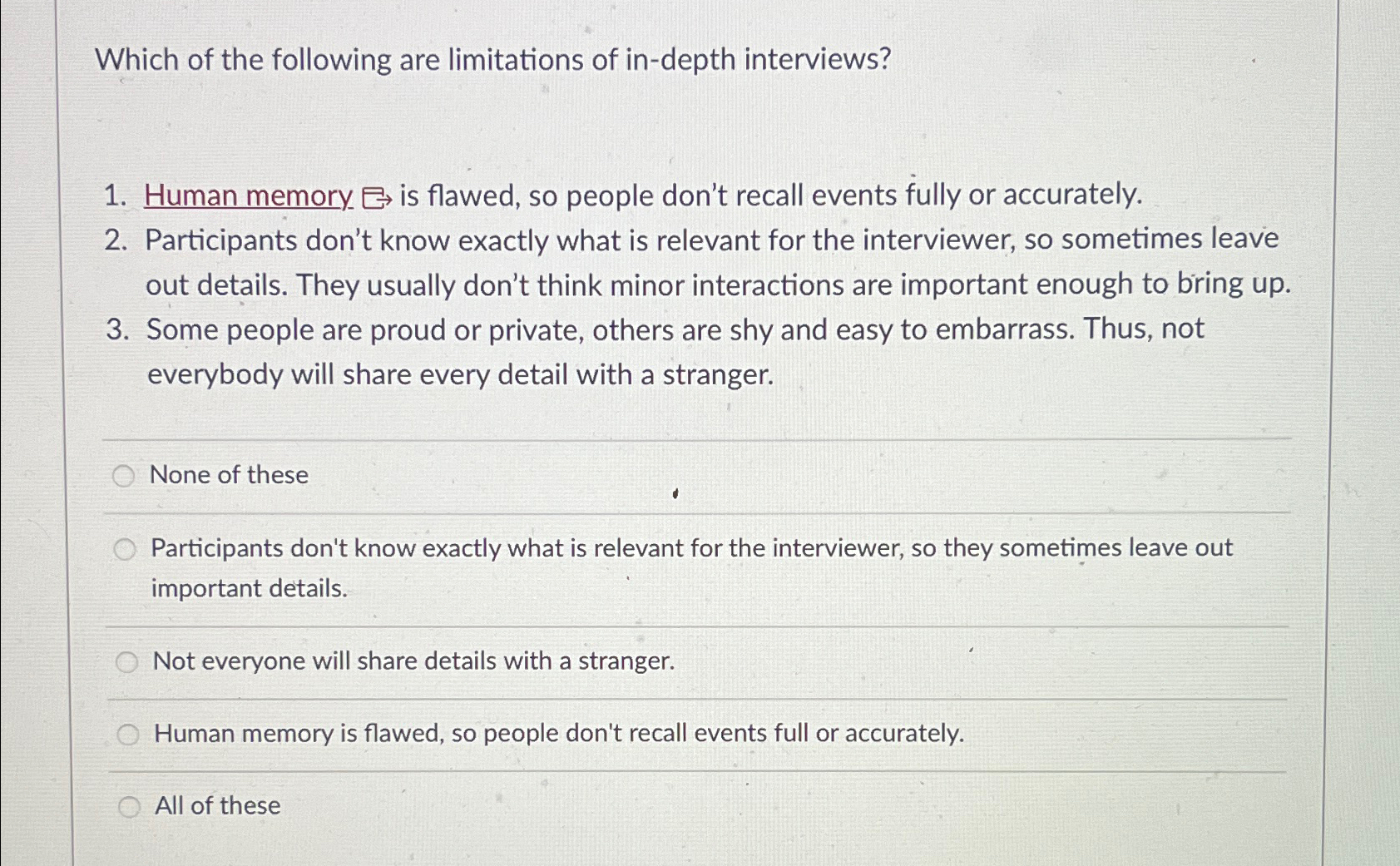 Solved Which of the following are limitations of in-depth | Chegg.com