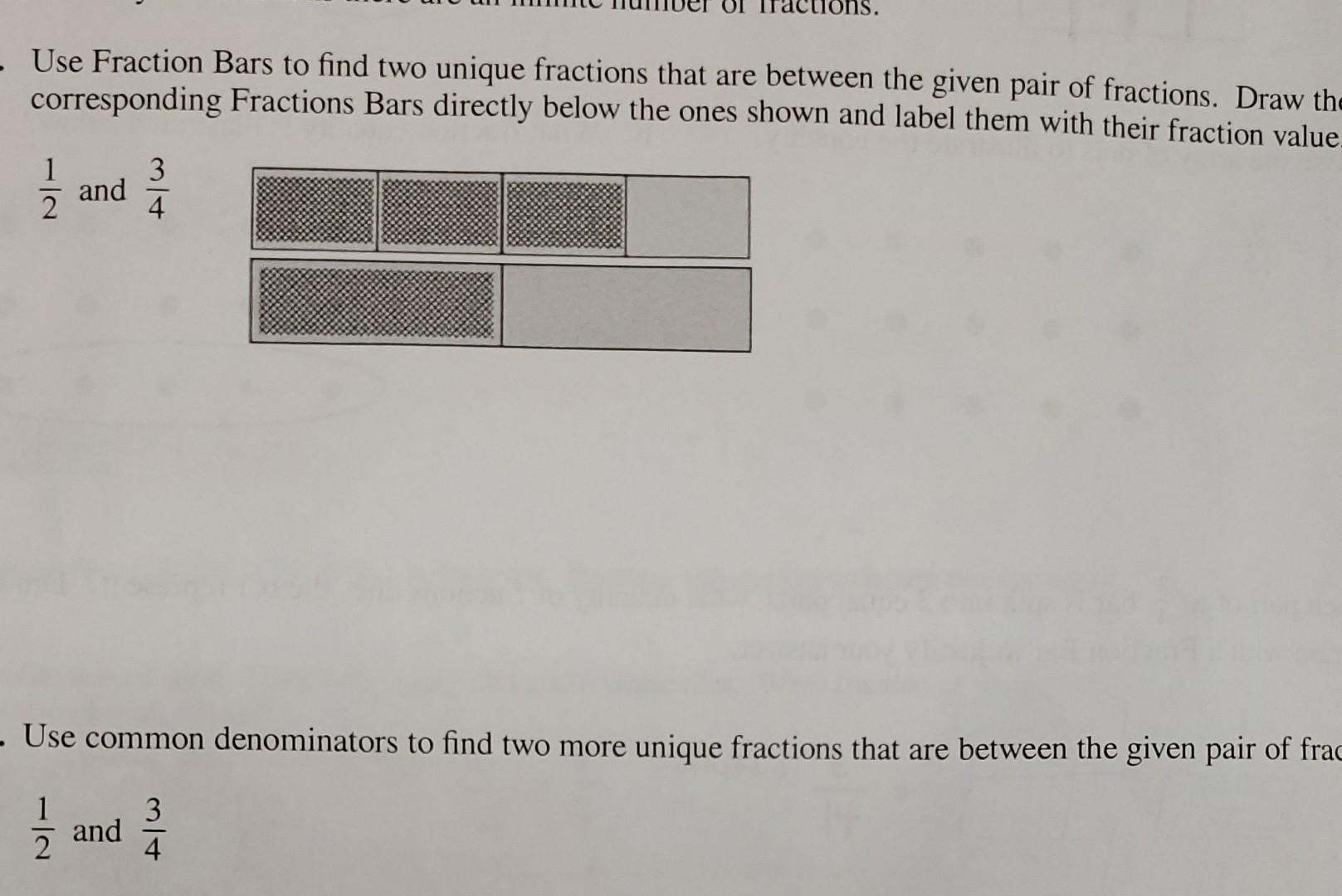 Solved actions. - Use Fraction Bars to find two unique | Chegg.com