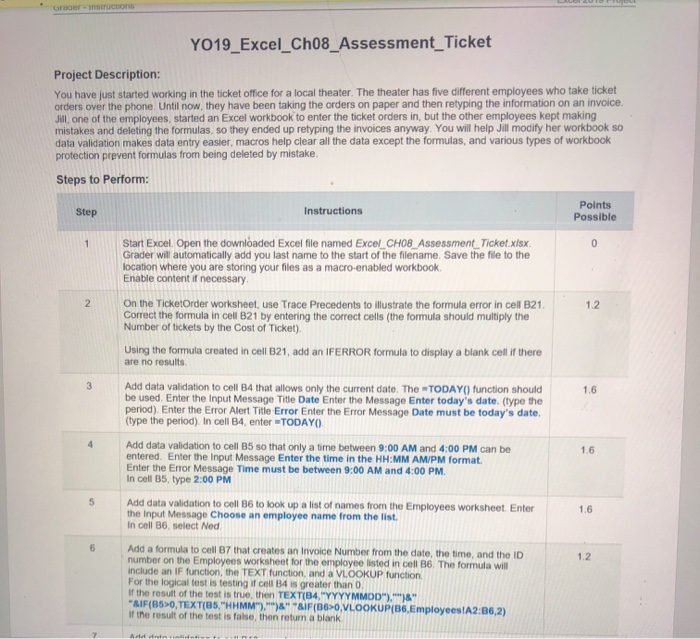 Greco YO19_Excel_Ch08_Assessment_Ticket Project | Chegg.com