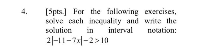 Solved [5pts.] For the following exercises, solve each | Chegg.com