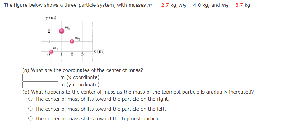 Solved The figure below shows a three-particle system, with | Chegg.com