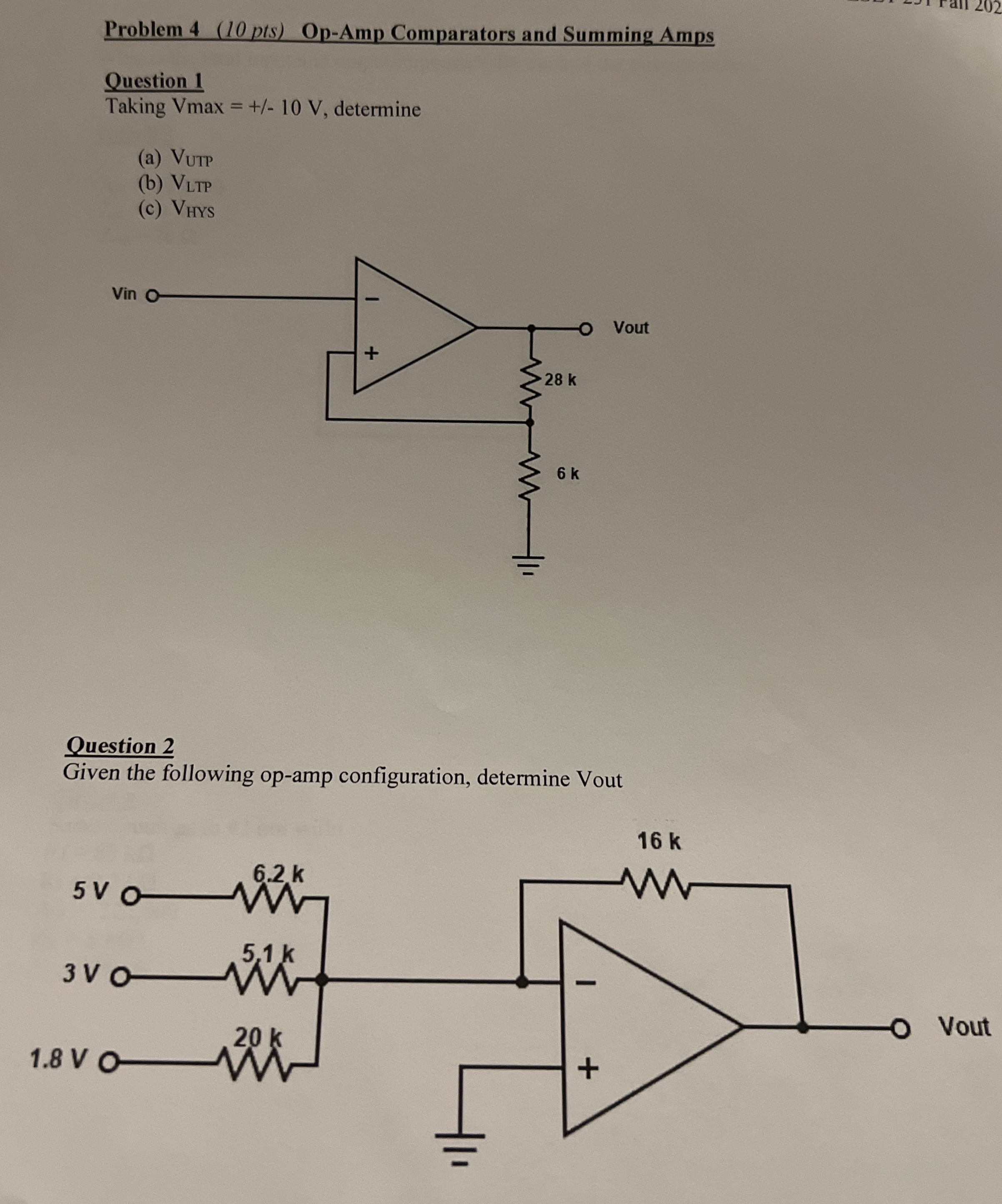 Solved Problem 4 (10 pts) Op-Amp Comparators and Summing | Chegg.com Solved Problem 4 (10 pts) Op-Amp Comparators and Summing | Chegg.com