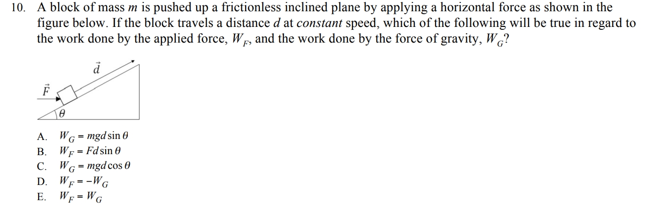 Solved A block of mass m ﻿is pushed up a frictionless | Chegg.com