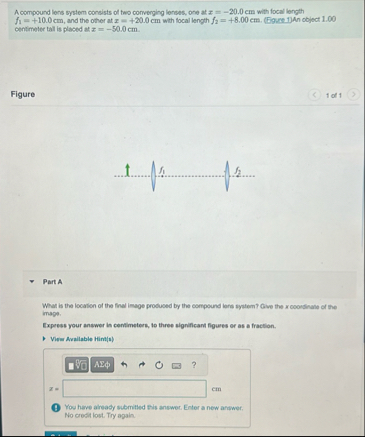 Solved A compound lens system consists of two converging | Chegg.com