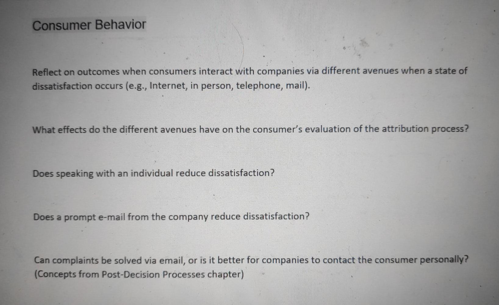 Solved Consumer Behavior Reflect on outcomes when consumers | Chegg.com