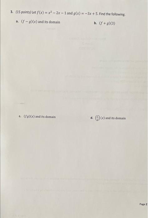 Solved 3. (15 points) Let f(x) = x2 - 2x - 1 and g(x) = -3x | Chegg.com