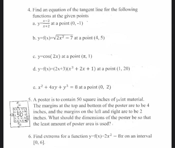 Solved 4 Find An Equation Of The Tangent Line For The